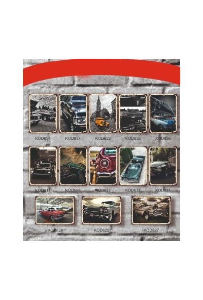 Ahşap Poster Klasik Arabalar 13 Lü