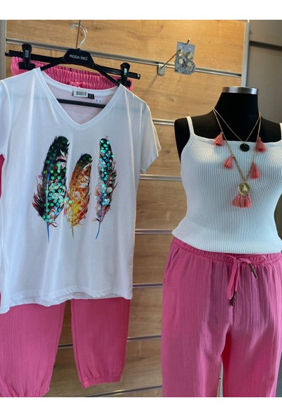 By Moda İnci Pamuk Keten Cepli Pantolon