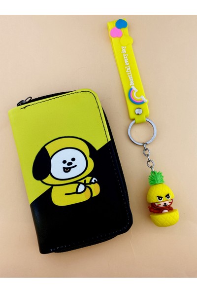 Çift Tarafı Sevimli Karakter Baskılı Kadın Orta Boy Cüzdan (Anahtarlık Pakete Dahildir.)