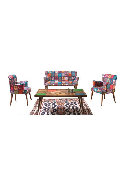 Mobilya Bazarı Lina Patchwork Sehpalı Çay Seti (Balkon, Salon, Ofis) 2+1+1+Sehpa Mobilya Bazarı Lina Patchwork Sehpalı Çay Seti (Balkon, Salon, Ofis) 2+1+1+Sehpa