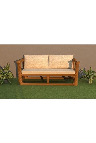 M&S Akrilik Ahşap Sedir Lux Koltuk Bahçe Balkon Cafe İkili Koltuk