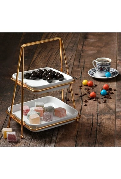Welance 2 Katlı Ayaklı Gold Stantlı Sunumluk