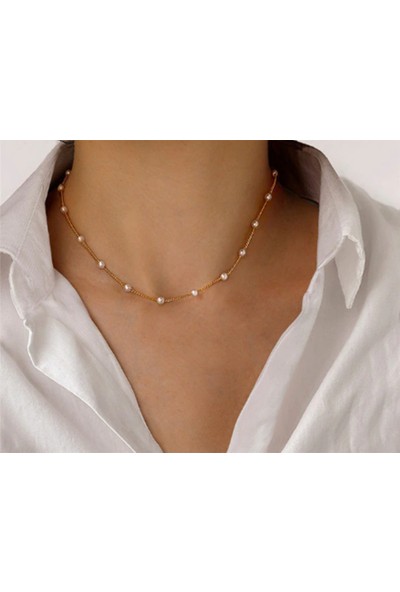 Klavikula Zincirli Inci Kolye Klavikula Zincirli Inci Kolye