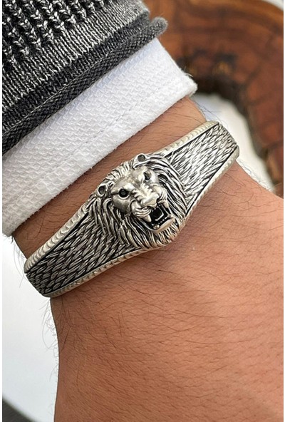 Özel Tasarım Aslan Başlı Zirkon Gözlü Ayarlanabilir Erkek Bileklik