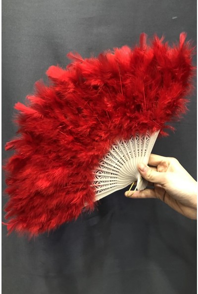 Limelia Kırmızı Tüylü Gelin Yelpazesi