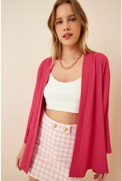 Kadın Pembe Önü Açık Katlı Yaka Dokulu Mevsimlik Ceket HZL22S-BD158621 Kadın Pembe Önü Açık Katlı Yaka Dokulu Mevsimlik Ceket HZL22S-BD158621