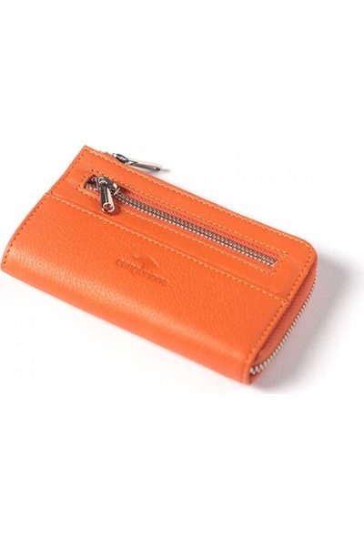 Turuncu Fermuarlı Deri Anahtarlık