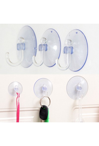 10 Adet Büyük Boy Askılı Vantuz, 4cm Şeffaf Plastik Kancalı Öpücük Vantuz
