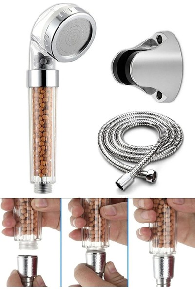 Yayke Filtreli ve Su Tasarruflu Arıtmalı Duş Başlığı Seti Boncuklu Başlık Hortum ve Mafsal Set Yayke Filtreli ve Su Tasarruflu Arıtmalı Duş Başlığı Seti Boncuklu Başlık Hortum ve Mafsal Set