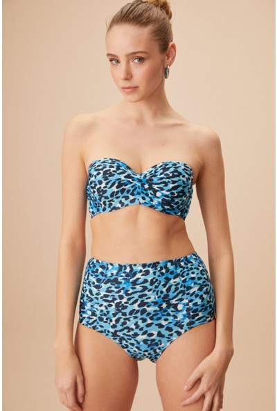 Yanı Pileli Yüksek Bel Desenli Bikini Alt Yanı Pileli Yüksek Bel Desenli Bikini Alt