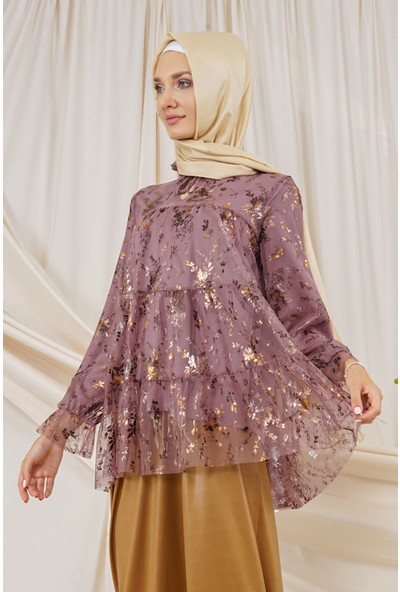 Kadın Bol Kesim Baskılı Fiyonk Detaylı Tunik 1606