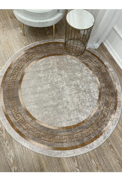 Brillant Klasik Desen Yuvarlak Clorisa Çizgili Lateks Deri Taban Saçaksız Salon Halısı