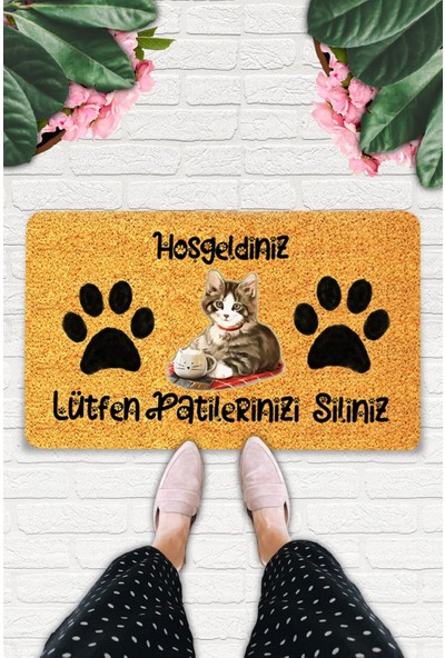 Uygur Home Kedili Patiler Silinsin Temalı Kapı Önü ve İç Mekan Paspası Uygur Home Kedili Patiler Silinsin Temalı Kapı Önü ve İç Mekan Paspası