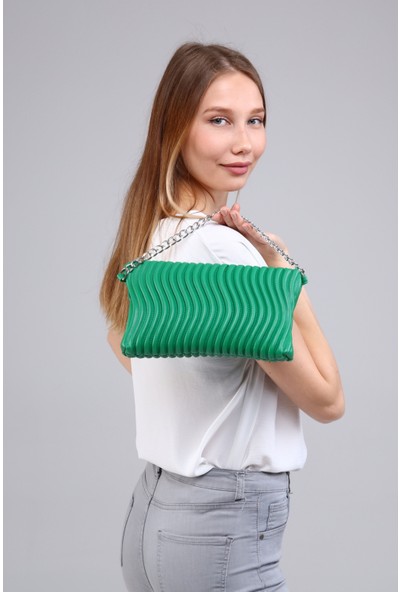 Morpelikan Yeşil El Portföy Çarpraz Kadın Omuz Çantası