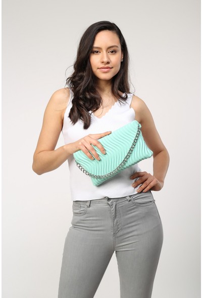 Morpelikan Su Yeşili El Portföy Çarpraz Kadın Omuz Çantası