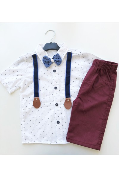 Erkek Çocuk Askılı Gabardin Gömlek Şort Takım