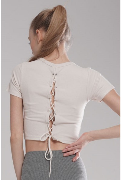 Mdz Collectıon Sırtı Ip Bağcıklı Detaylı Krem Crop
