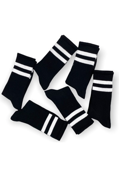 Unisex Tenis Çizgili Siyah Çorap
