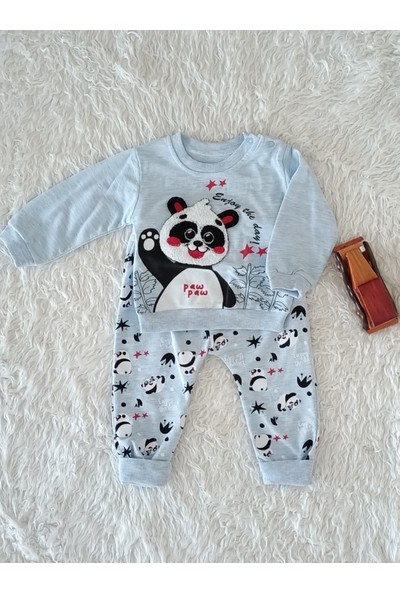 Erkek Bebek Panda Baskılı Ikili Takım