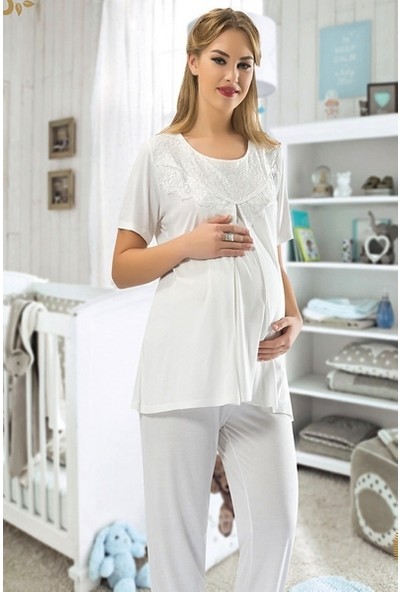 Sistina 1606 Beyaz Lohusa Pijama Takımı Beyaz Renk L Beden