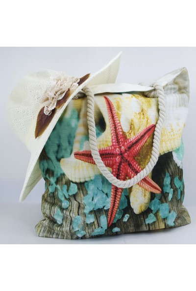 Orta Boy Plaj Çantası Büyük Boy Şapka Kombinli Orta Boy Plaj Çantası Büyük Boy Şapka Kombinli