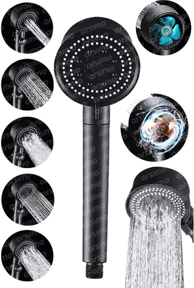 Turbo Fan Pervaneli 5 Fonksiyonlu Su Tasarruflu Duş Başlığı | Pervaneli Turbo El Duşu Siyah Turbo Fan Pervaneli 5 Fonksiyonlu Su Tasarruflu Duş Başlığı | Pervaneli Turbo El Duşu Siyah