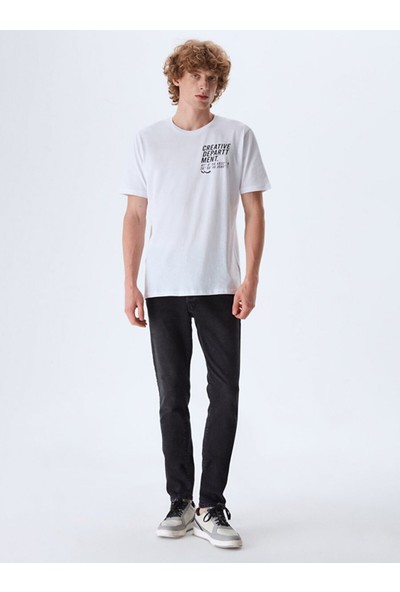 Slogan Baskılı Beyaz T-Shırt