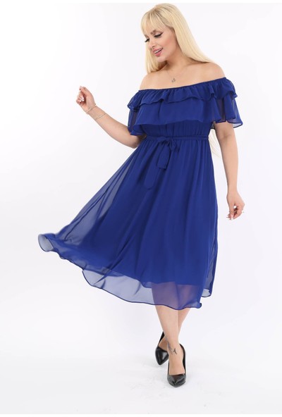 Modayız Madonna Yaka Büyük Beden Şifon Elbise 18E-2150 Modayız Madonna Yaka Büyük Beden Şifon Elbise 18E-2150