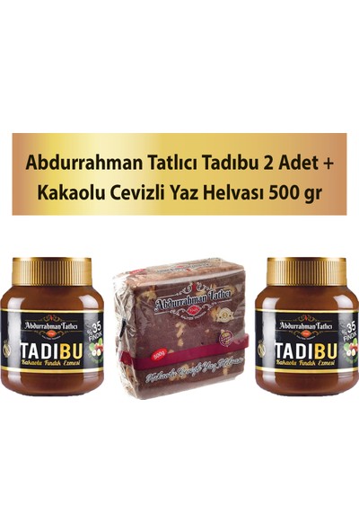 Abdurrahman Tatlıcı Tadıbu 2 x 330 gr + Kakaolu Cevizli Yaz Helvası 500 gr Abdurrahman Tatlıcı Tadıbu 2 x 330 gr + Kakaolu Cevizli Yaz Helvası 500 gr