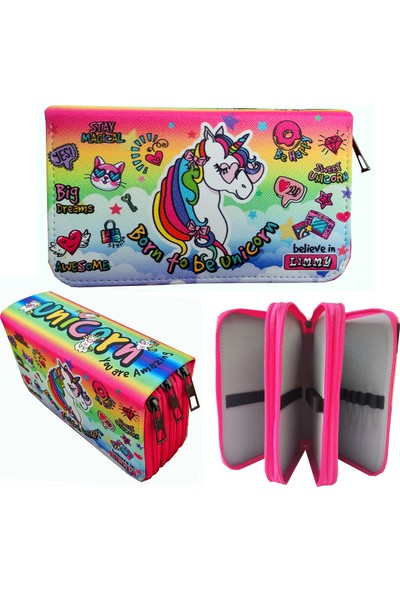 Limmy Kalem Kutusu Unicorn Cool Tarz Kawai Organizer Üç Bölmeli Kalemlik Limmy Kalem Kutusu Unicorn Cool Tarz Kawai Organizer Üç Bölmeli Kalemlik