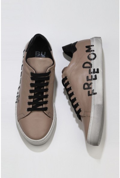Bueno Shoes Gri Siyah Deri Erkek Baskılı Spor Ayakkabı