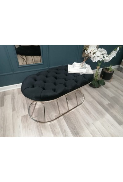 Caden Decor Elegance Krom Ayak Siyah Puf