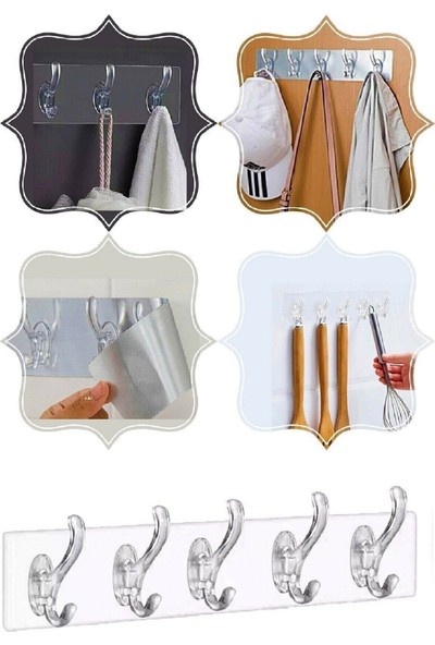 Silikonlu 5'li 29*7 Şeffaf Güçlü Kendinden Yapışkanlı Kapı Duvar Askısı Ağır Yük Taşıma Silikonlu 5'li 29*7 Şeffaf Güçlü Kendinden Yapışkanlı Kapı Duvar Askısı Ağır Yük Taşıma