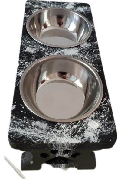 Owlahşap 2li Mama ve Su Kabı Mermer Desenli