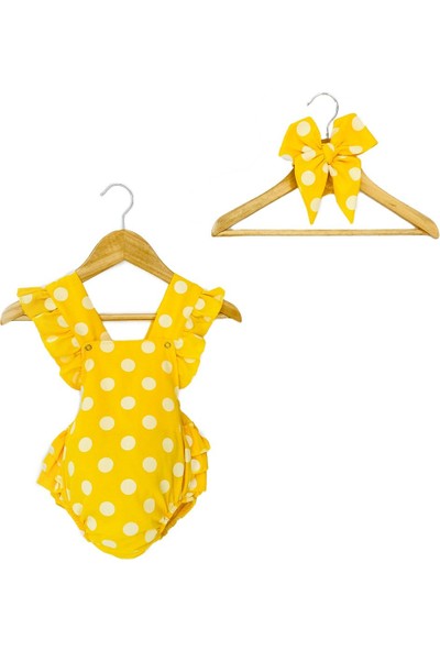 Beyaz Puantiyeli Bandanalı Sarı Salopet