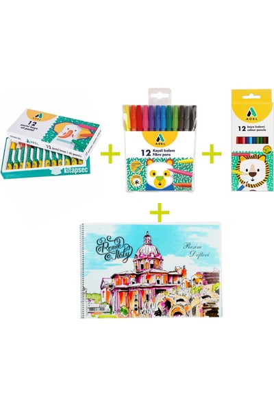 Adel 3'lü Boyama Seti Kuru Pastel Keçeli Boya 25X35 15 Yaprak Resim Defteri Adel 3'lü Boyama Seti Kuru Pastel Keçeli Boya 25X35 15 Yaprak Resim Defteri
