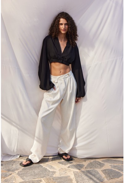 Vatkalı Rustik Wide Leg Pantolon Bej