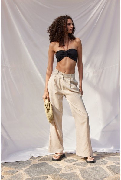 Vatkalı Uzun Rustik Pantolon Bej