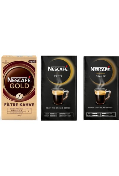 Nescafe Forte 500 gr + Grande 500 gr + Gold Filtre Kahve 250 gr Nescafe Forte 500 gr + Grande 500 gr + Gold Filtre Kahve 250 gr