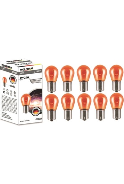 Wolfram PY21W 93 Yan Tırnak Sarı Ampul 10'lu Wolfram PY21W 93 Yan Tırnak Sarı Ampul 10'lu