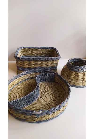 Tasarım Diyarı Ndan El Emeği Hasır Örgüsü Geri Dönüşüm Mutfak -Banyo Organizer Takımı