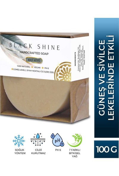 Black Shine Keçi Sütü Sabunu Güneş Lekeli, Siyah Noktalı Ciltlere Özel, Yoğun Nemlendiricili Doğal Peeling Black Shine Keçi Sütü Sabunu Güneş Lekeli, Siyah Noktalı Ciltlere Özel, Yoğun Nemlendiricili Doğal Peeling