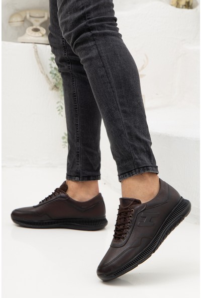 Sneakers Iç Dışı Hakiki Deri Kahverengi Desenli Spor Ayakkabı