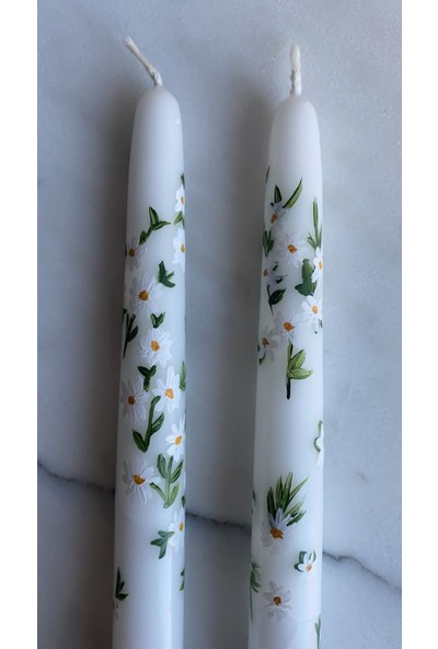 Candle Clock Papatya Desenli Şamdan Mumu 2'li