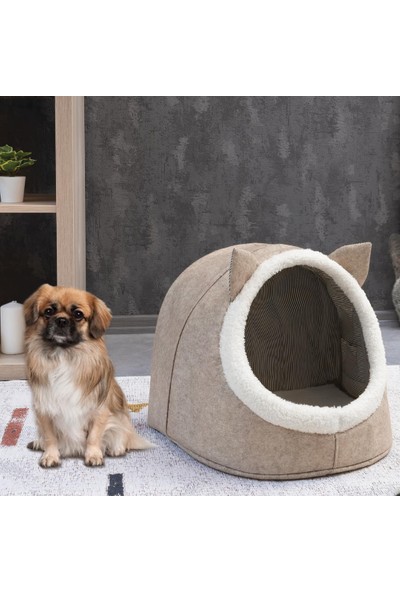 Ekavista Bej Kedi Köpek Evi Katlanabilir Keçe Desenli Ekavista Bej Kedi Köpek Evi Katlanabilir Keçe Desenli