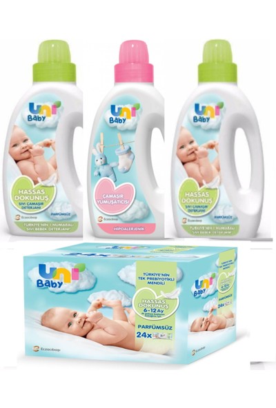 Uni Baby Hassa Dokunuş+Deterjan+Yumuşatıcı Seti Uni Baby Hassa Dokunuş+Deterjan+Yumuşatıcı Seti