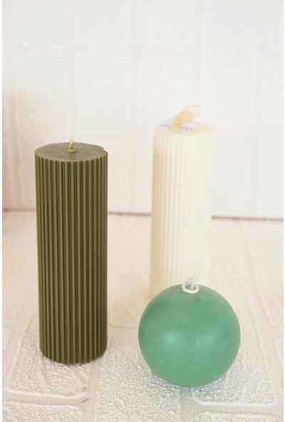 3lü Yeşil Tonlarında Renkli Kokulu Doğal Soya Mum Seti