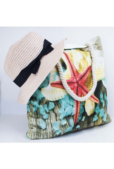 Orta Boy Plaj Çantası Orta Boy Şapka Kombinli