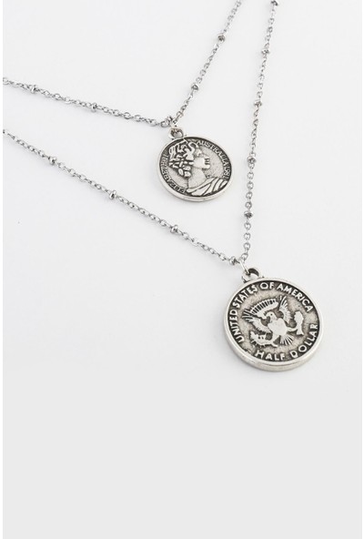 Çoklu Gümüş Madalyon Kolye