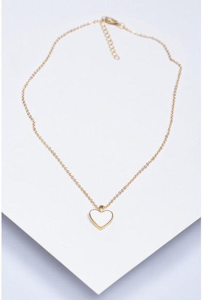 18 K Altın Kaplama Beyaz Kalp Zincir Kolye 18 K Altın Kaplama Beyaz Kalp Zincir Kolye